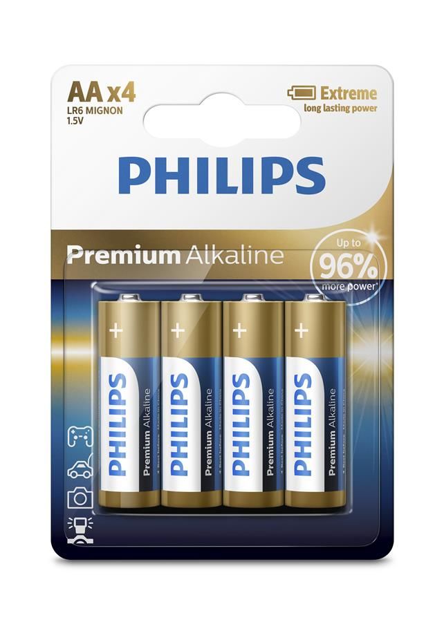 Батарейка Philips Premium Alkaline щелочная AA блистер, 4 шт 12497 Owwa